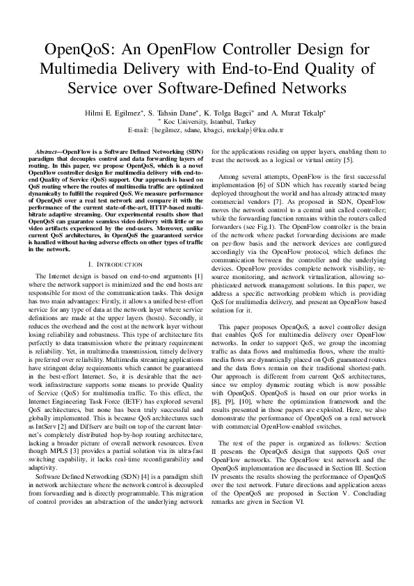(PDF) OpenQoS: An OpenFlow Controller Design for Multimedia Delivery with End-to-End Quality of ...