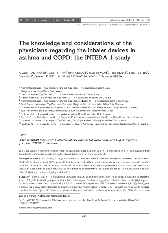 Pdf The Knowledge And Considerations Of The Physicians Regarding The Inhaler Devices In Asthma