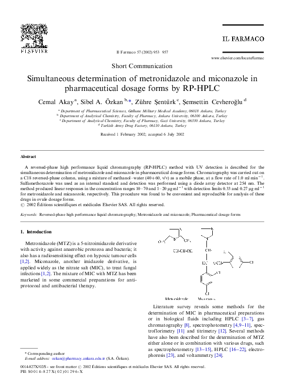 (PDF) Simultaneous determination of metronidazole and miconazole in pharmaceutical dosage forms ...