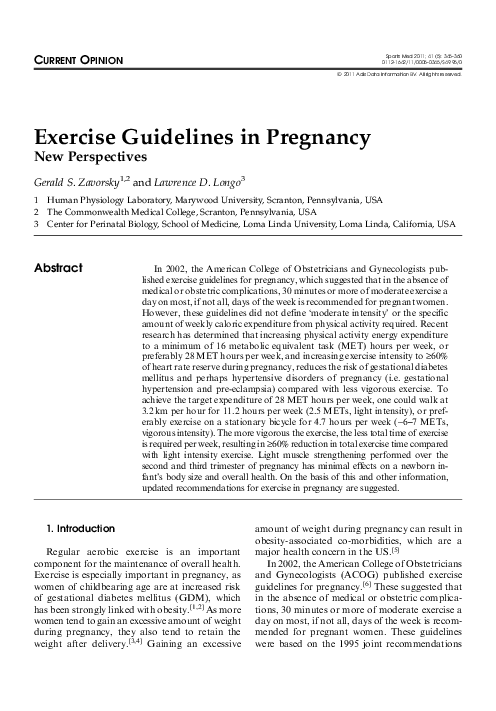 (PDF) Exercise Guidelines in Pregnancy: New Perspectives