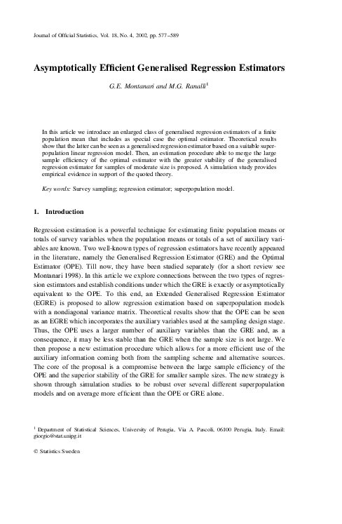 Pdf Asymptotically Efficient Generalised Regression Estimators