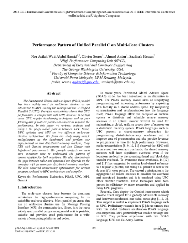 Pdf Performance Pattern Of Unified Parallel C On Multi Core Clusters