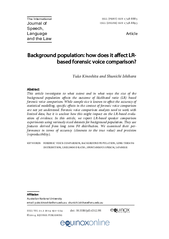 Pdf Background Population How Does It Affect Lr Based Forensic Voice Comparison