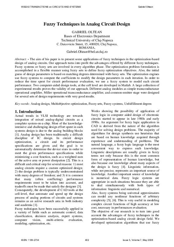 (PDF) Fuzzy Techniques in Analog Circuit Design