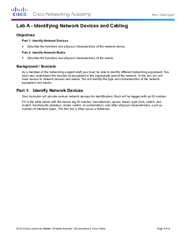 (DOC) Lab A -Identifying Network Devices and Cabling Objectives Part 1: Identify Network Devices