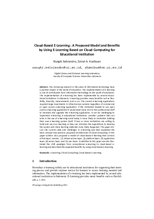 Pdf Cloud Based E Learning A Proposed Model And Benefits By Using E Learning Based On Cloud