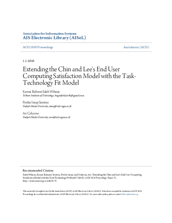 Extending The Chin And Lees End User Computing Satisfaction Model With The Task Technology Fit