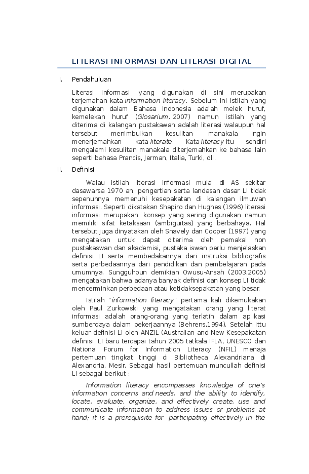 (DOC) Literasi Informasi dan Literasi Digital