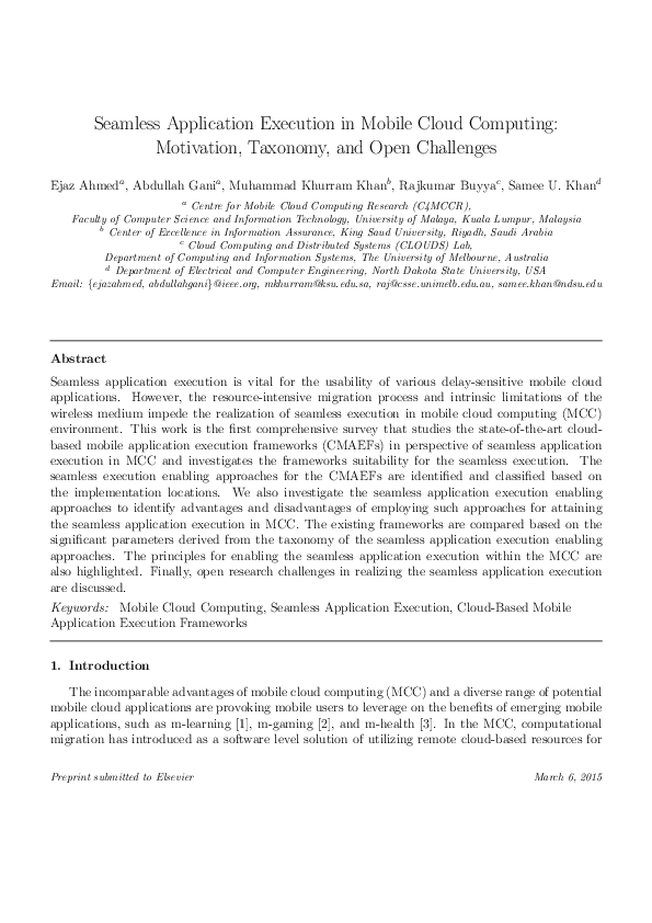 Pdf Seamless Application Execution In Mobile Cloud Computing Motivation Taxonomy And Open