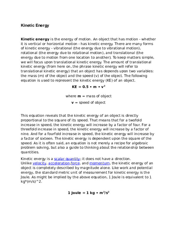 (DOC) Kinetic Energy