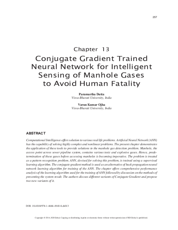 Pdf Conjugate Gradient Trained Neural Network For Intelligent Sensing Of Manhole Gases To