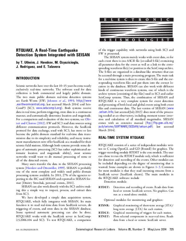 (PDF) RTQUAKE, A Real-Time Earthquake Detection System Integrated with SEISAN