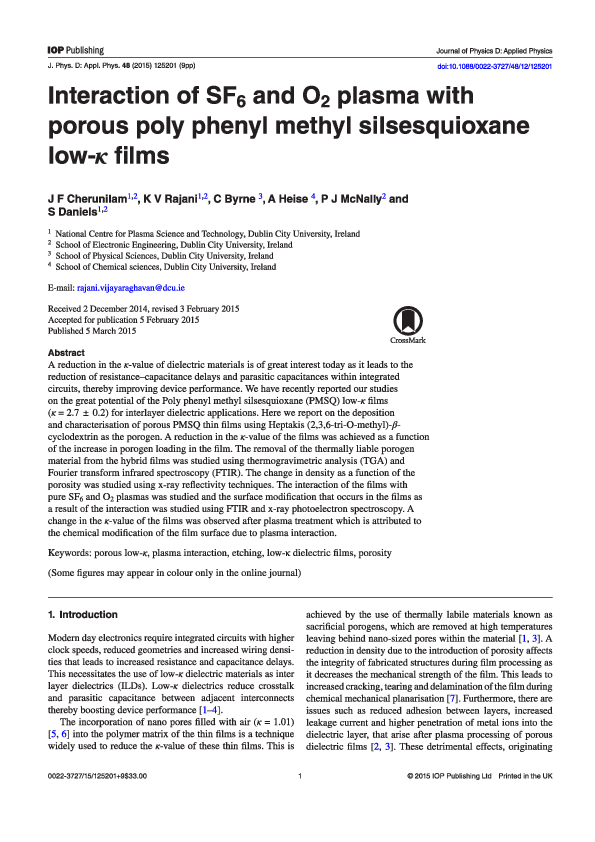 (PDF) Interaction of SF6 and O2 plasma with porous poly phenyl methyl ...