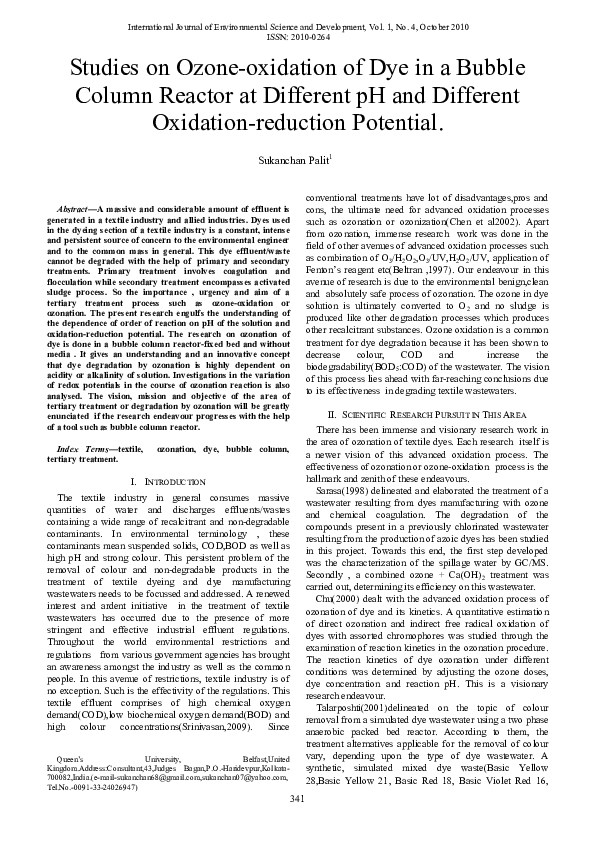 (PDF) Studies of ozone-oxidation of dye in a bubble column reactor at ...