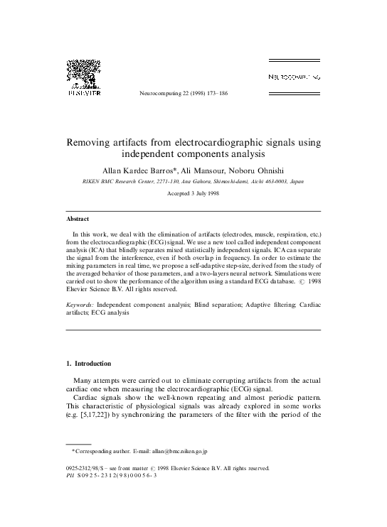 (PDF) Removing artifacts from electrocardiographic signals using independent components analysis