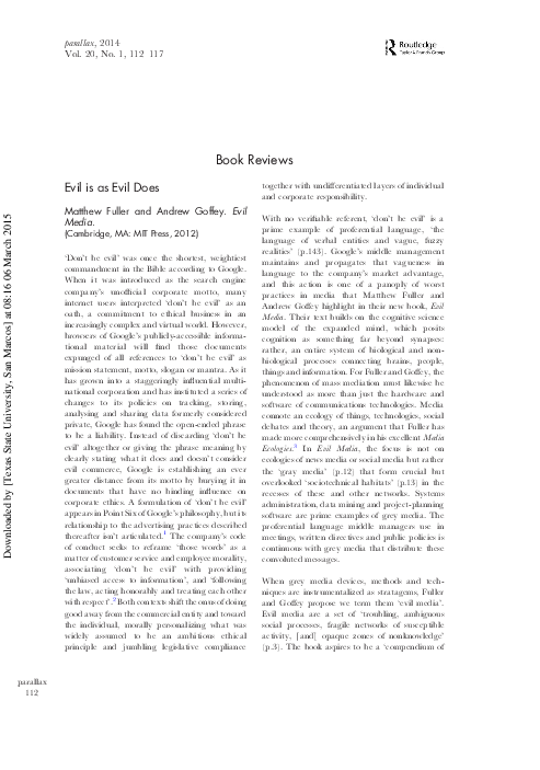 "Evil is as Evil Does," book review of Evil Media, Matthew Fuller and ...