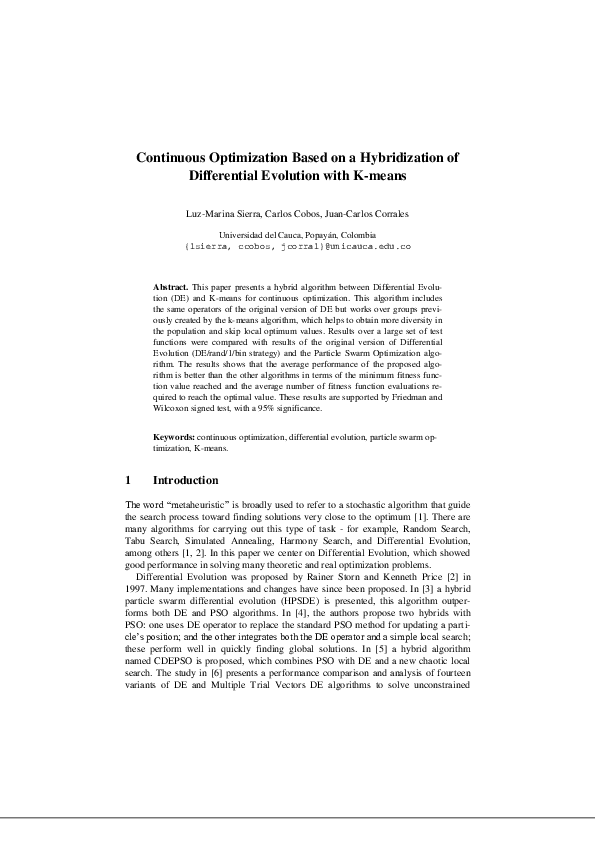 Pdf Continuous Optimization Based On A Hybridization Of Differential