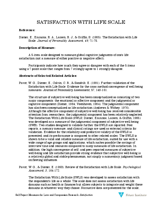 Pdf Self Report Measures For Love And Compassion Research Abcsatisfaction Satisfaction With