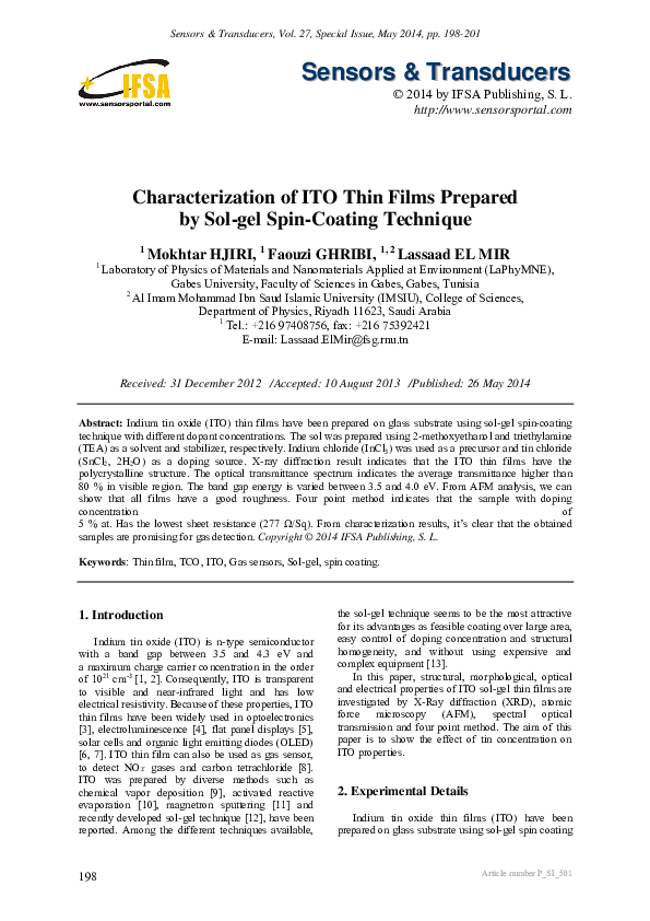 (PDF) Characterization of ITO Thin Films Prepared by Sol-gel Spin-Coating Technique