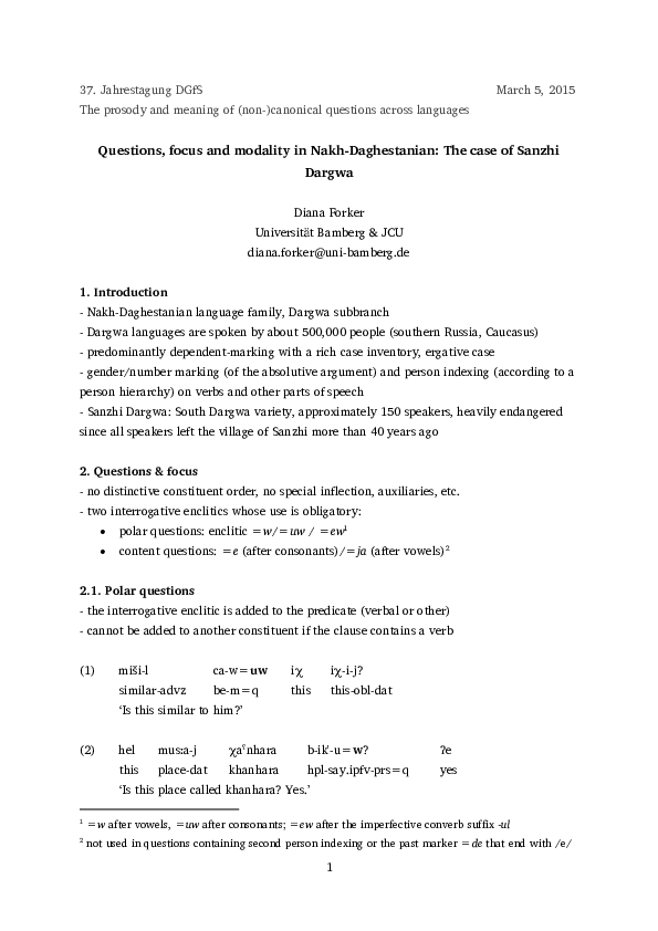 (PDF) Questions, focus and modality in Nakh-Daghestanian: The case of ...