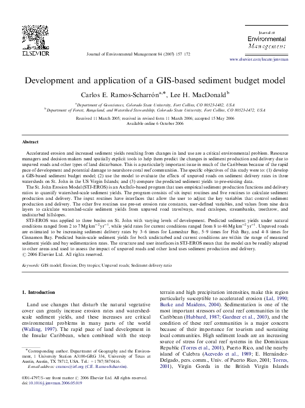 (PDF) Development and application of a GIS-based sediment budget model