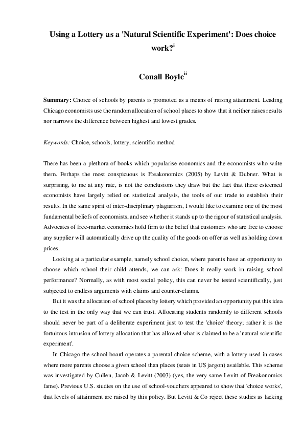 (PDF) Using a Lottery as a 'Natural Scientific Experiment': Does choice ...