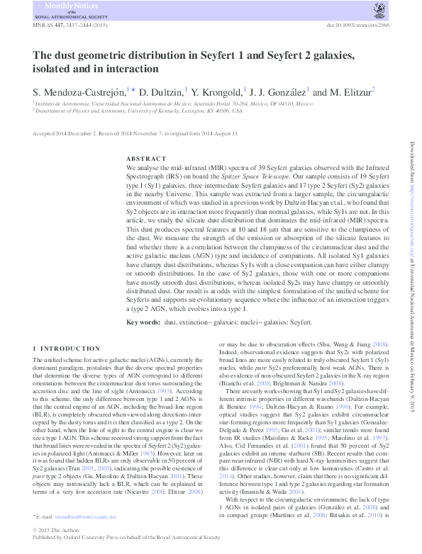 (PDF) The dust geometric distribution in Seyfert 1 and Seyfert 2 galaxies, isolated and in ...