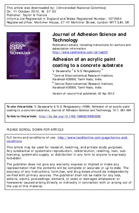 (PDF) Adhesion of an acrylic paint coating to a concrete substrate