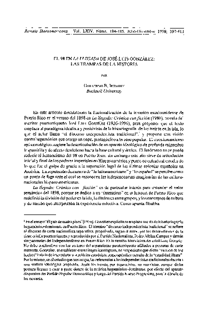 (PDF) "El 98 en La llegada de José Luis González: las trampas de la ...
