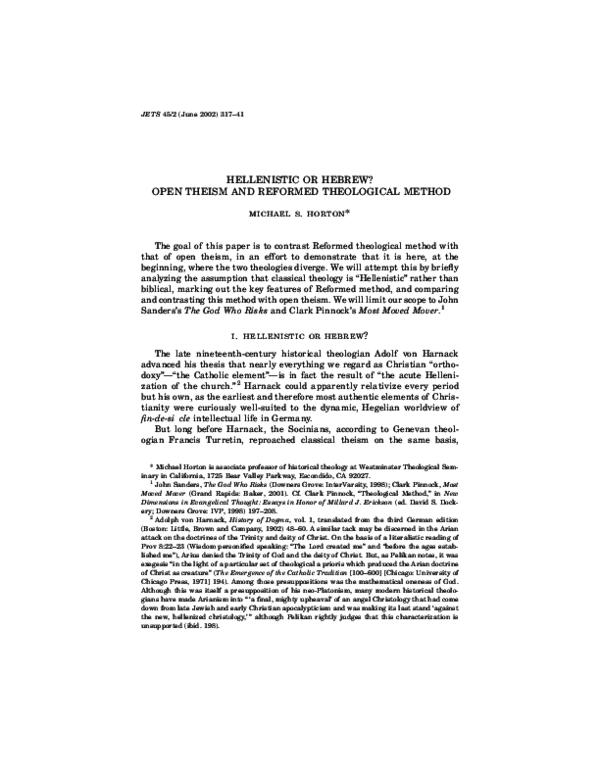 (PDF) Open Theism - Hellenistic Claims Briefly Answered