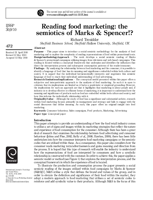 (PDF) Reading food marketing: the semiotics of Marks & Spencer