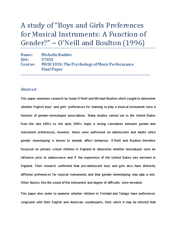 (PDF) A study of “Boys and Girls Preferences for Musical Instruments: A ...