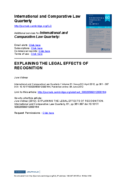 (PDF) EXPLAINING THE LEGAL EFFECTS OF RECOGNITION
