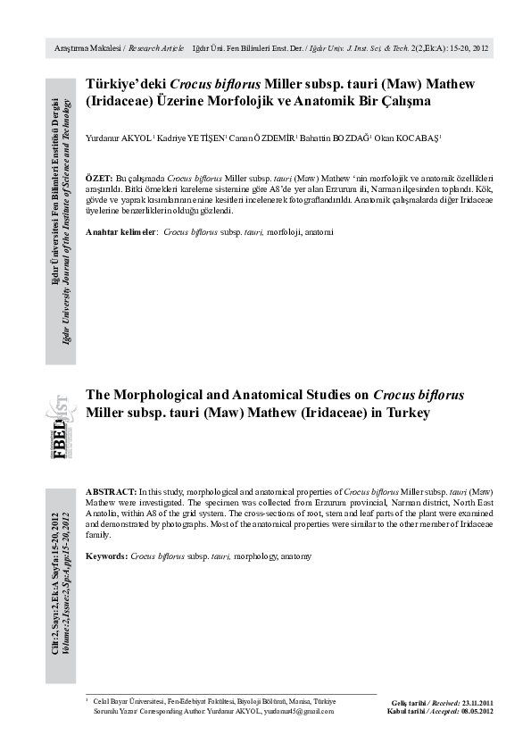 (PDF) The Morphological and Anatomical Studies on Crocus biflorus ...