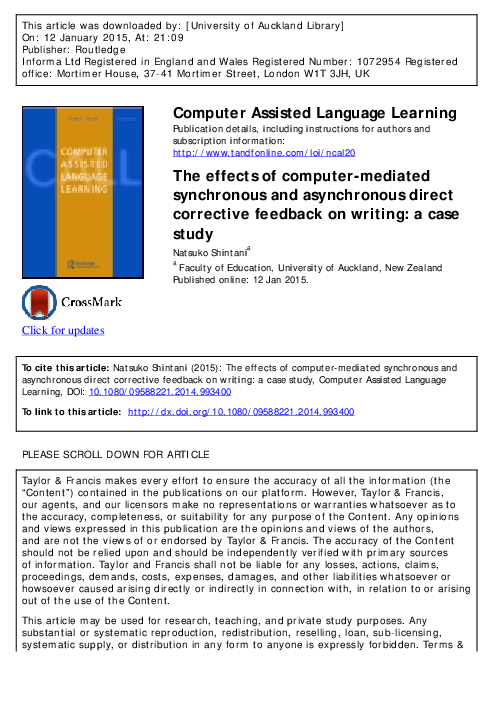 Pdf Computer Mediated Synchronous And Asynchronous Direct Corrective Feedback On Writing A