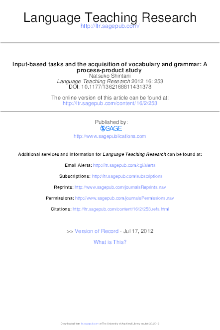 (PDF) Input-based tasks and the acquisition of vocabulary and grammar: A process-product study