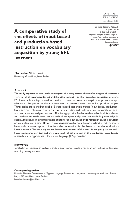 (PDF) A comparative study of the effects of input-based and production-based instruction on ...