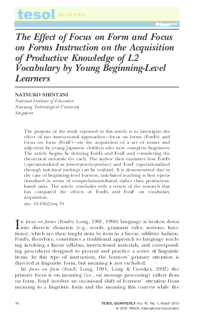(PDF) The effect of focus on form and focus on forms instruction on the ...