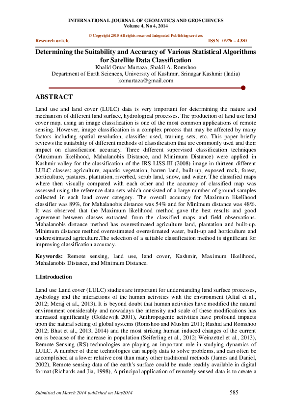 (PDF) Determining the Suitability and Accuracy of VariousStatistical Algorithms for Satellite ...