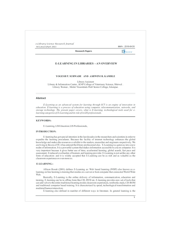 Pdf E Learning In Libraries An Overview