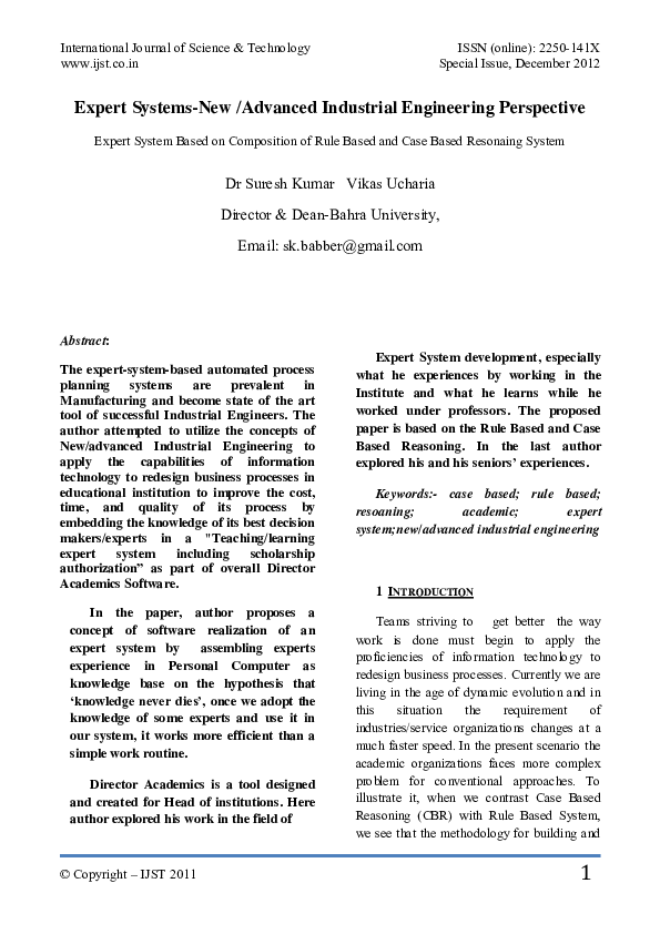 (PDF) Expert Systems-New /Advanced Industrial Engineering Perspective ...