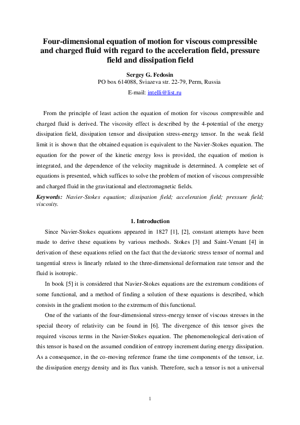 (PDF) Four-Dimensional Equation of Motion for Viscous Compressible and ...