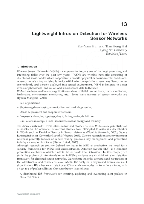 Pdf Lightweight Intrusion Detection For Wireless Sensor Networks