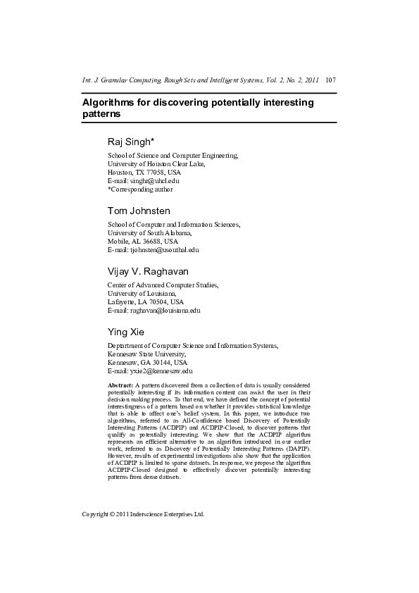 (PDF) Algorithms for discovering potentially interesting patterns