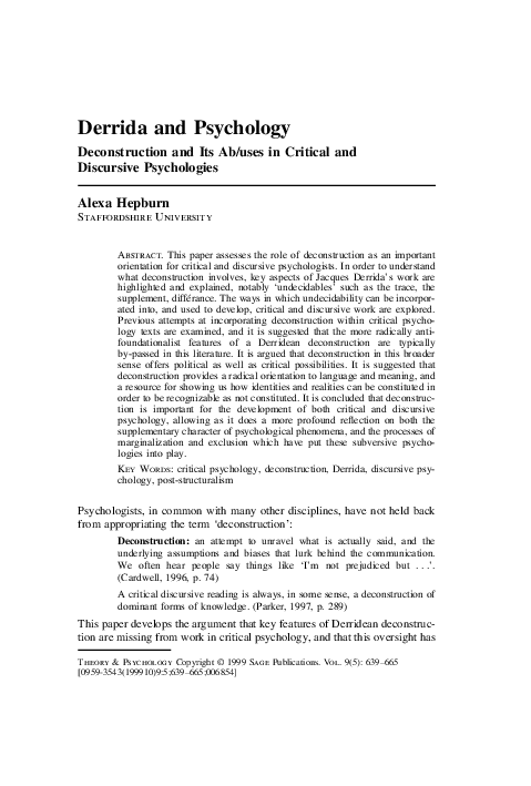 (PDF) Derrida and Psychology: Deconstruction and its Ab/uses in ...