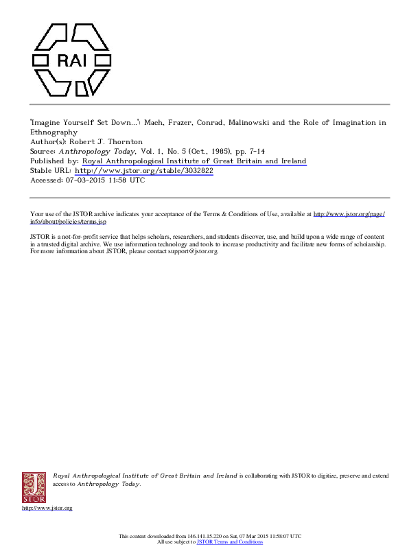 (PDF) 'Imagine Yourself Set Down...': Mach, Frazer, Conrad, Malinowski ...