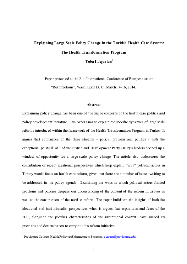 (PDF) Explaining Large Scale Policy Change in the Turkish Health Care ...