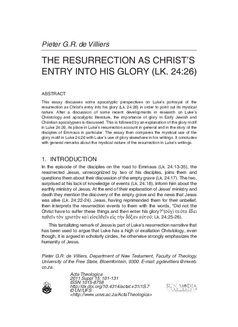 (PDF) THE RESURRECTION AS CHRIST’S ENTRY INTO HIS GLORY (LK. 24:26)