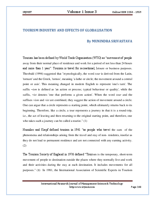 (PDF) TOURISM INDUSTRY AND EFFECTS OF GLOBALISATION