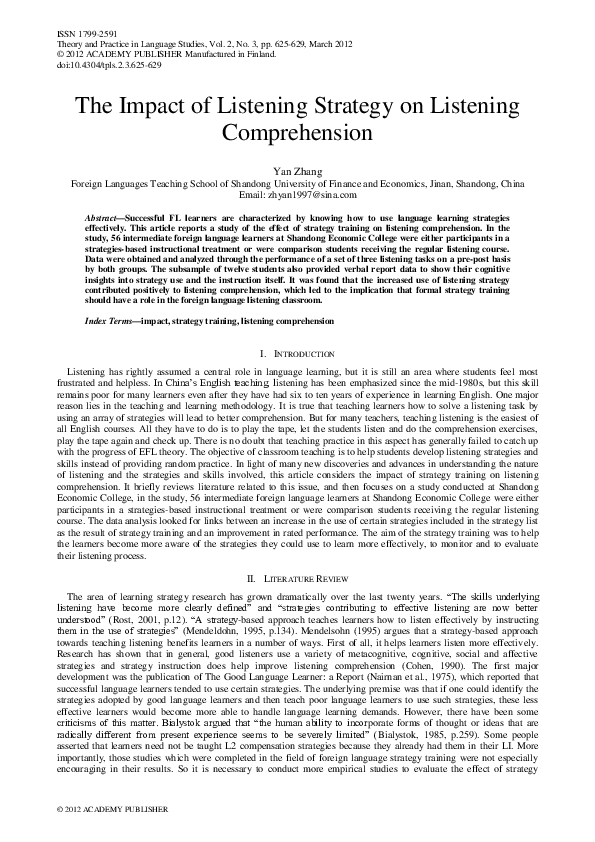 (PDF) The Impact of Listening Strategy on Listening Comprehension